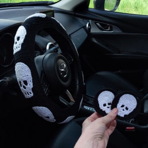 Black Skull Steering Wheel Cover Crochet for Men | Halloween Car ...