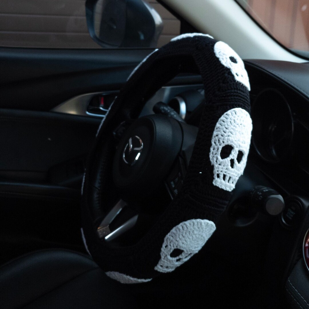 Black Skull Steering Wheel Cover Crochet for Men | Halloween Car ...