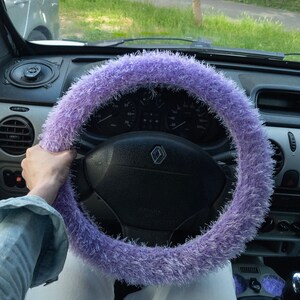 Lavender Minky Fuzzy Steering Wheel Cover for Women, Plush Furry Fluffy ...