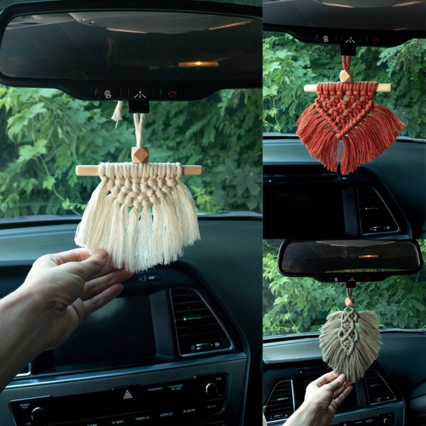 Rainbow Macrame Car Charm - Etsy