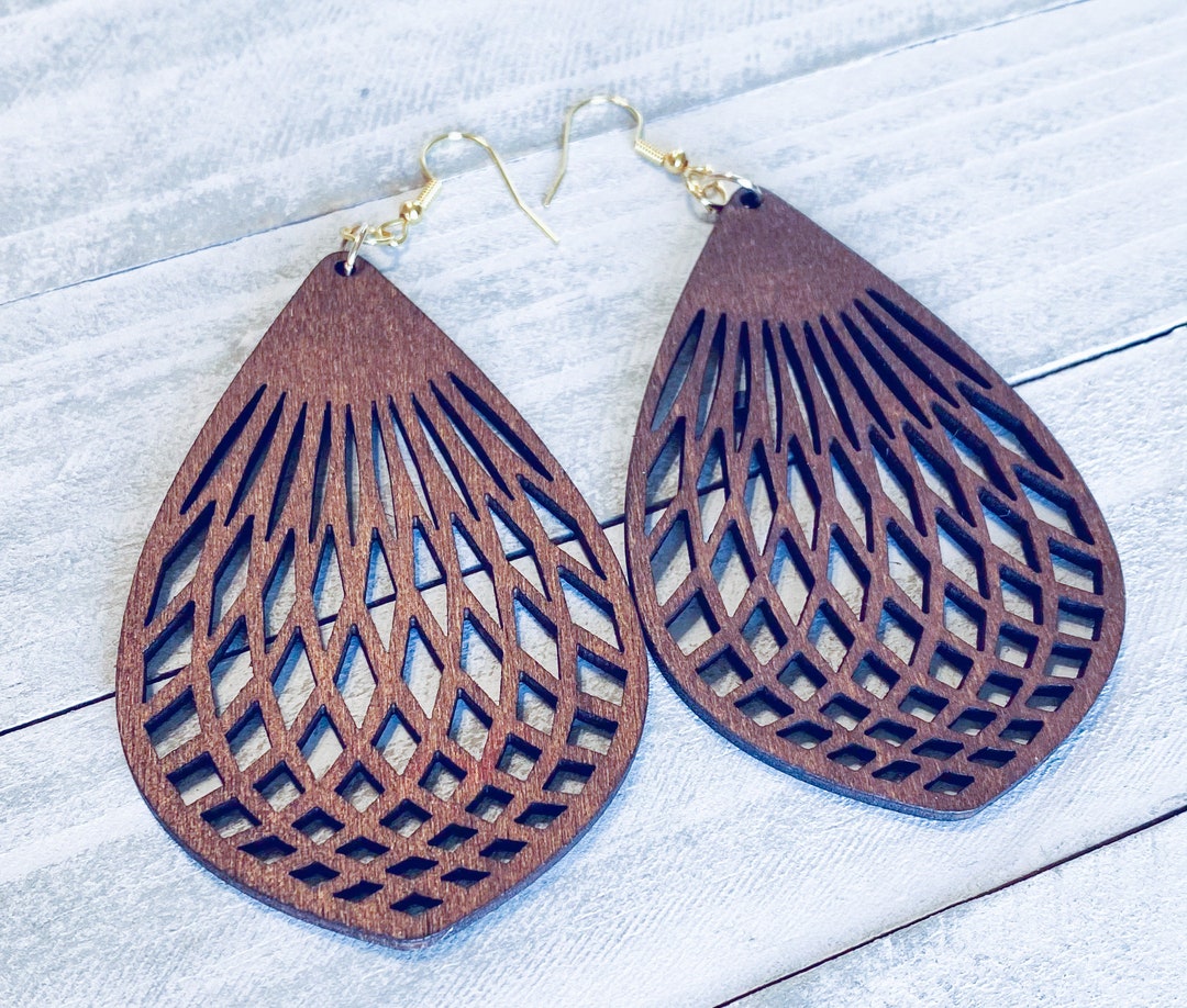 Laser Cut Wooden Weave Earring Dangles, Unique Wooden Earrings ...