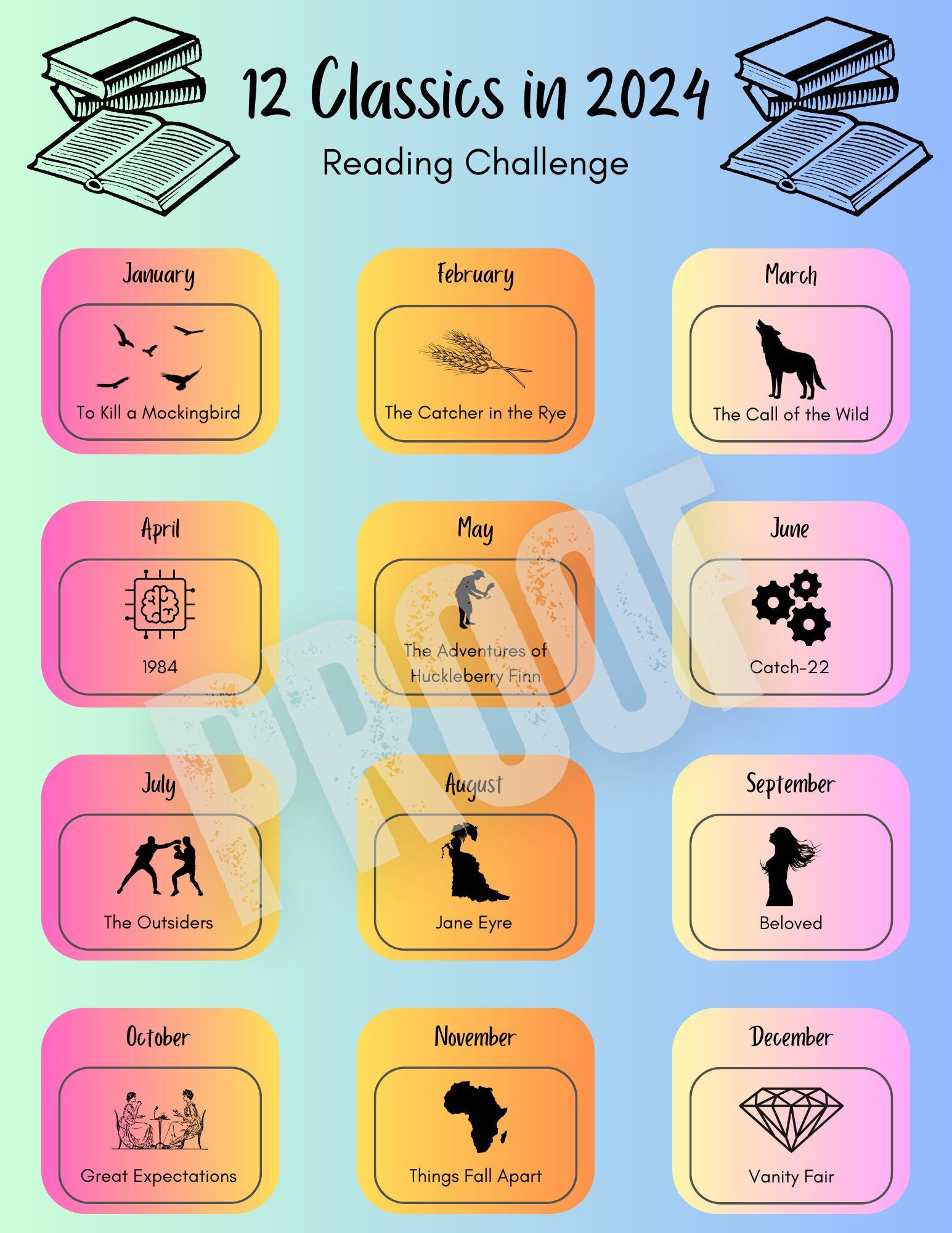 12 Classics in 2024 Reading Challenge Digital Download (pink & Orange ...