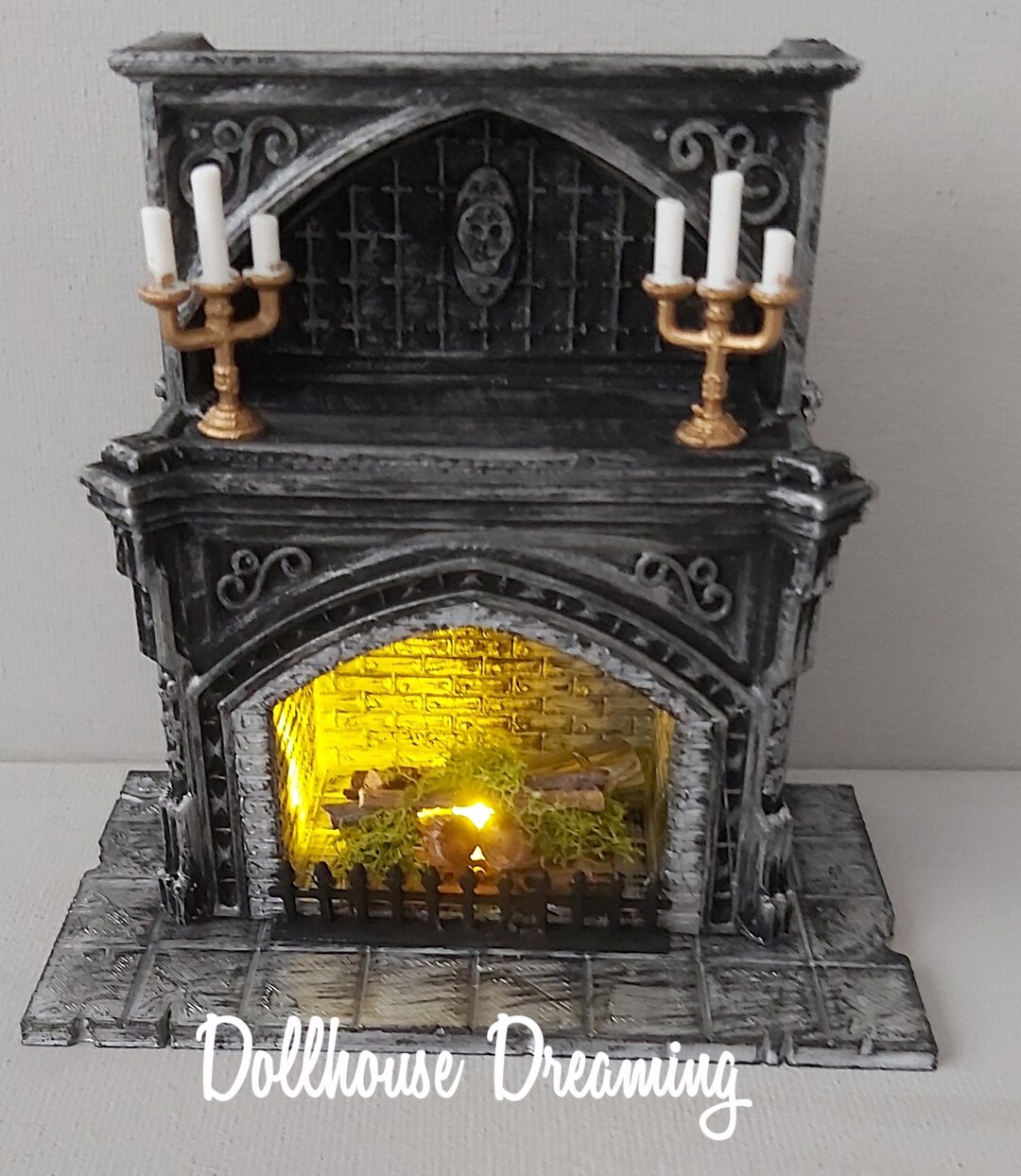 Lighted Dark Academia/gothic Fireplace 1:12th Scale Measuring 4 Inches ...