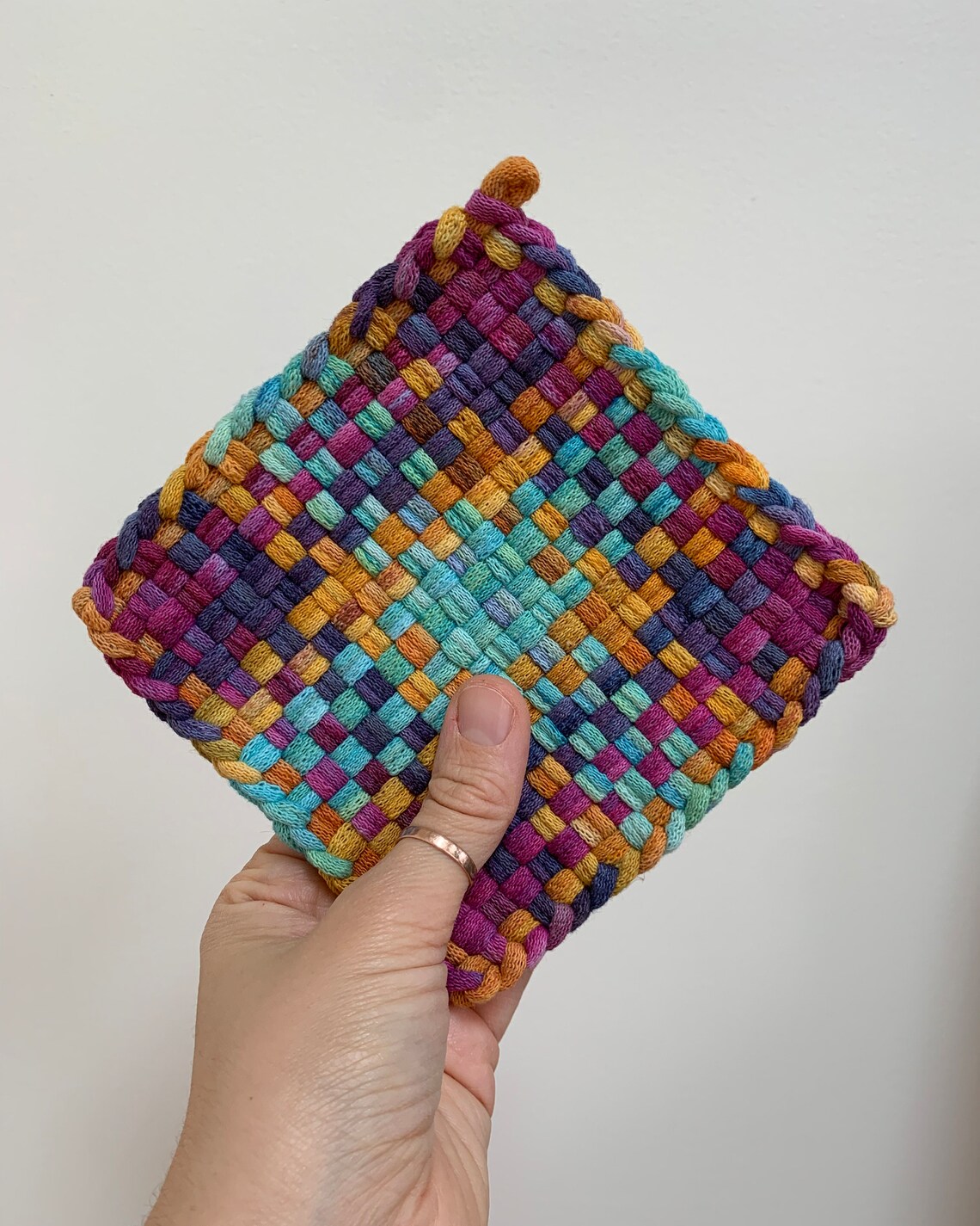 Teal Burst Handmade Loomed Potholder Pot Holder, Trivet, Coaster, Hot ...