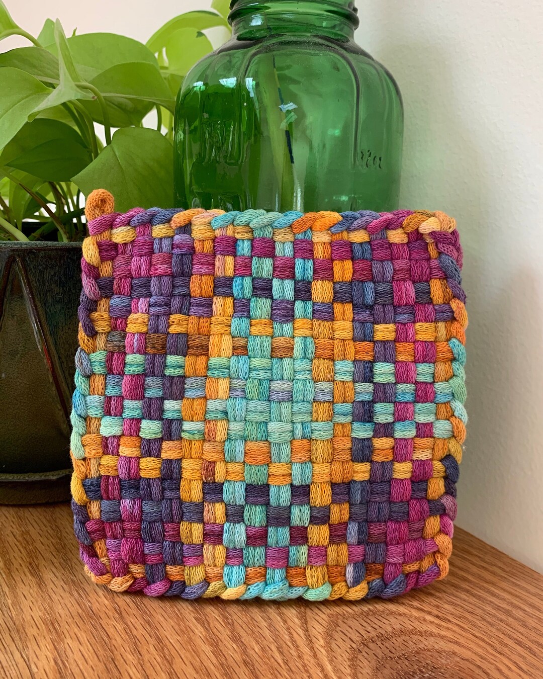 Teal Burst Handmade Loomed Potholder Pot Holder, Trivet, Coaster, Hot ...