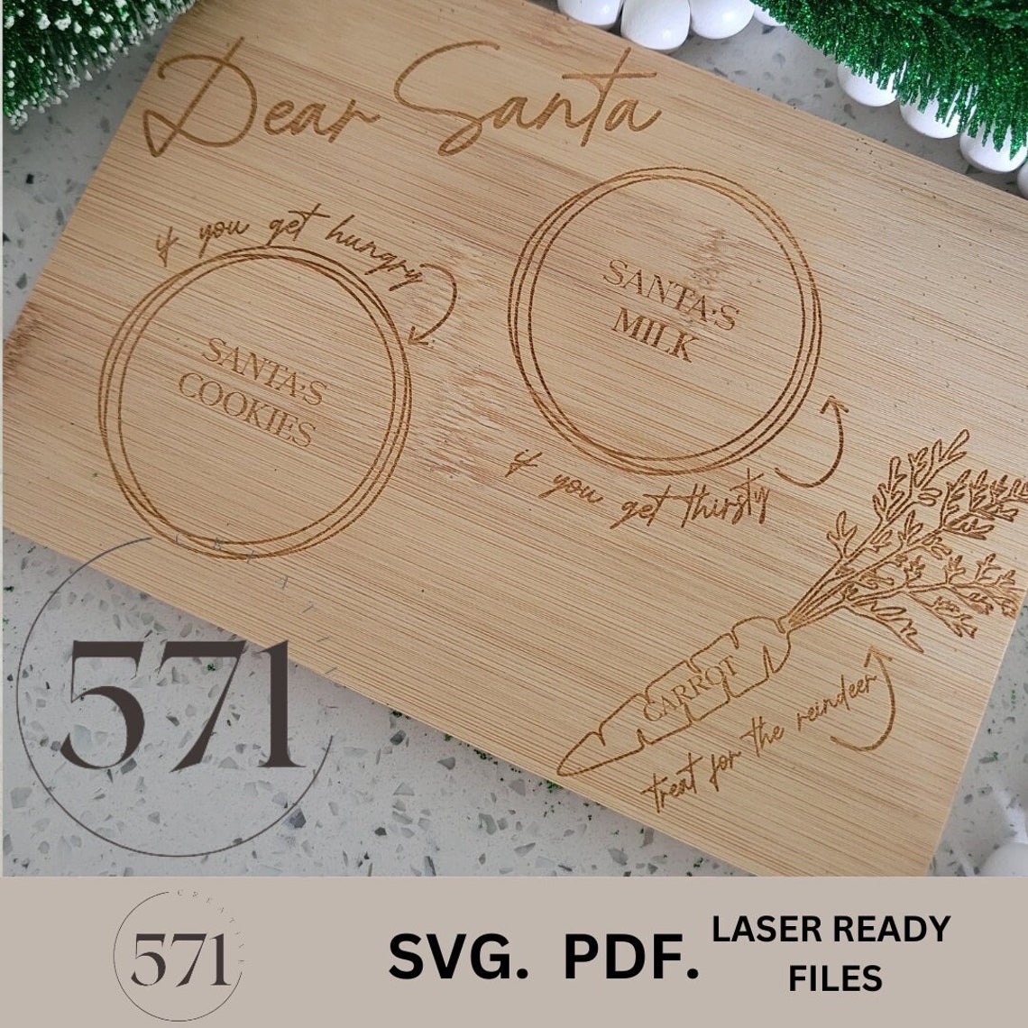 Christmas Tray SVG/ Cutting Board Laser Cut SVG File, Santa Cookie Tray ...