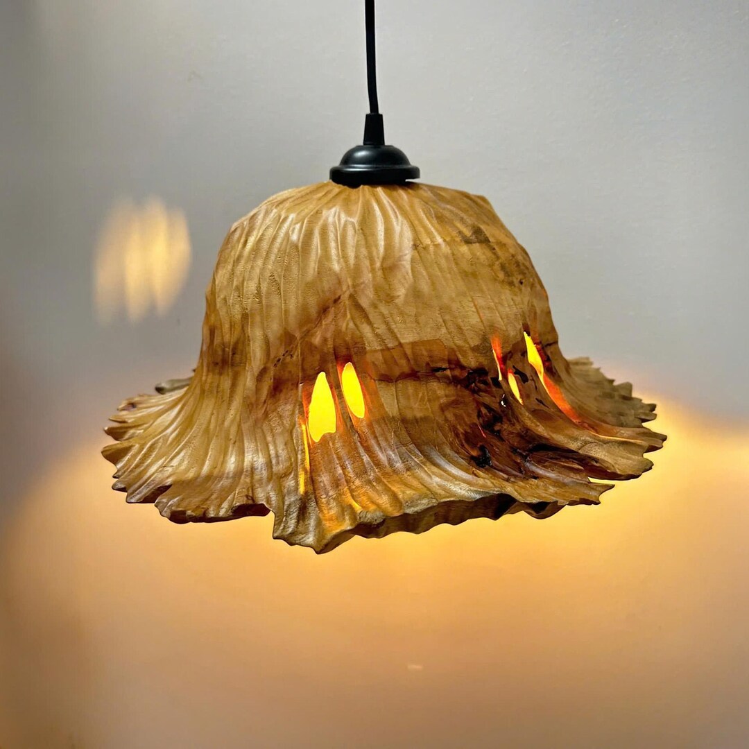 Wood Pendant Light Unique Lighting Fixture Handmade Ceiling Lampshade ...