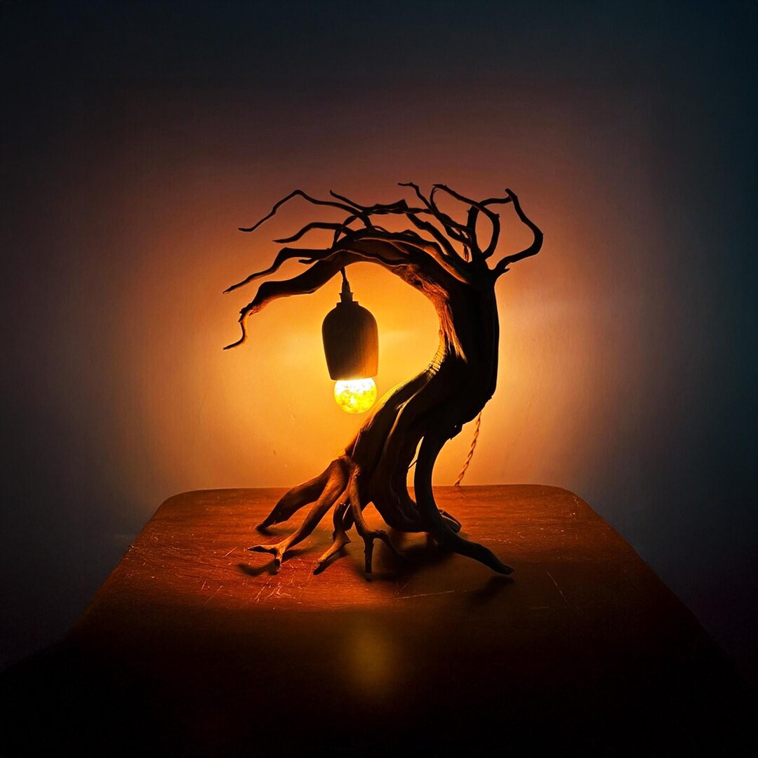 Tree Branch Table Lamp Natural Driftwood Desk Lighting Bonsai Light Art ...