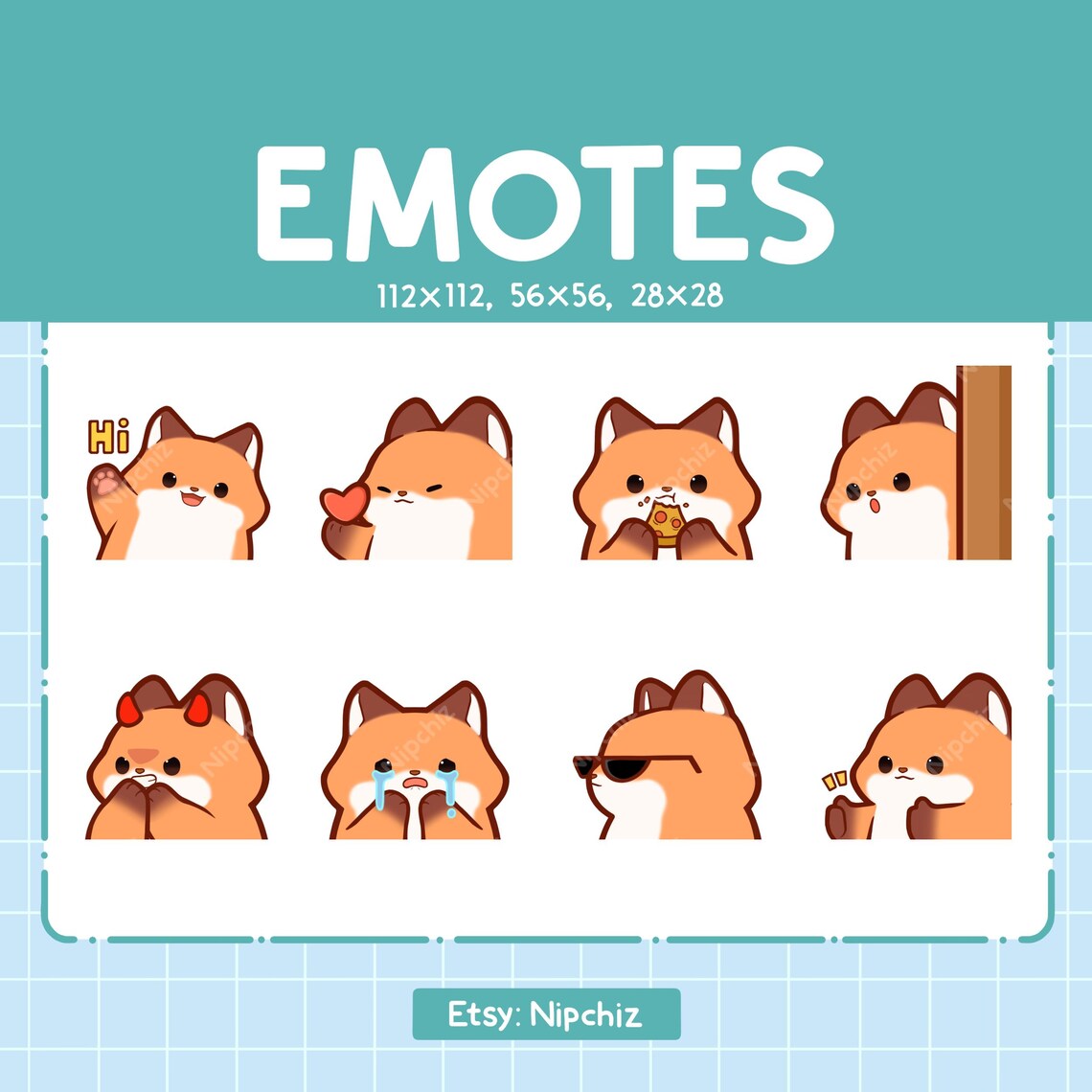Fox Emotes | 8 Cute Fox Bundle | Emotes for Streamer Kawaii Emoji Pack ...