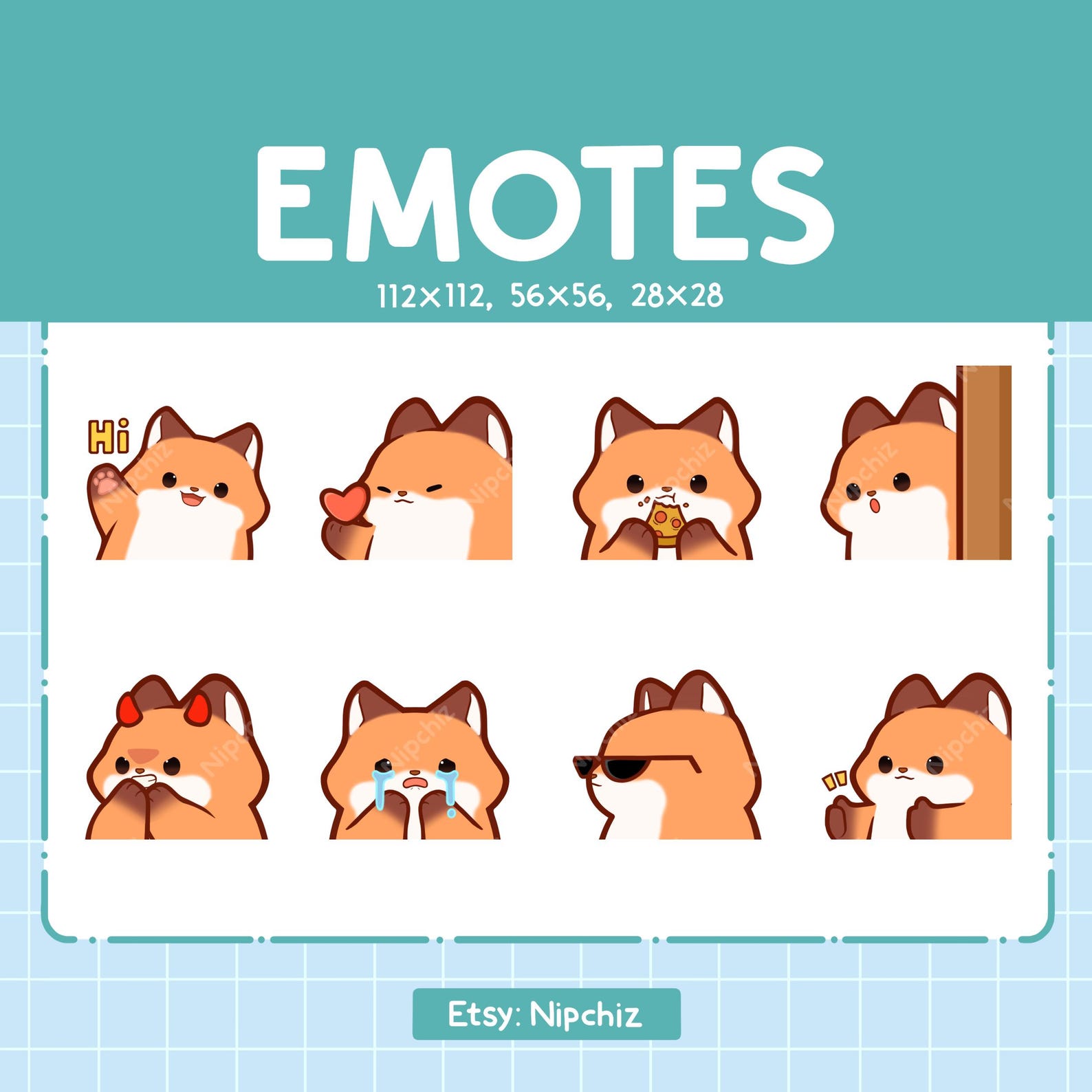 Fox Emotes | 8 Cute Fox Bundle | Emotes for Streamer Kawaii Emoji Pack ...