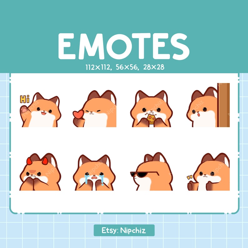 Fox Emotes | 8 Cute Fox Bundle | Emotes for Streamer Kawaii Emoji Pack ...