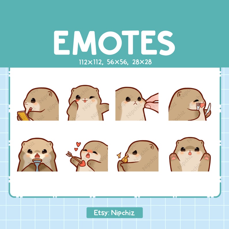 Chibi Otter Emotes for Streamer (8) - Kawaii Cute Otter - Emoji Pack ...