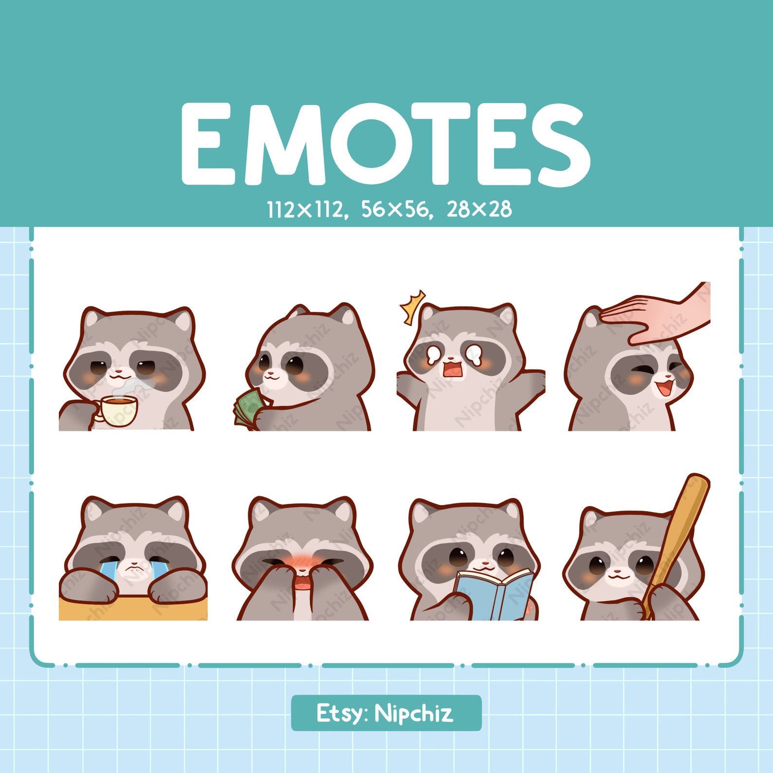 Raccoon Emotes / Cute Emoji Pack / 8 Raccoon Emotes for Streaming ...