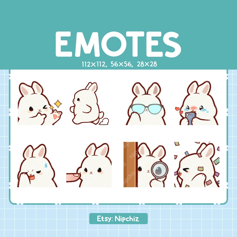 Kawaii Rabbit Emotes (8) – Cute Emotes for Streamer – Chibi Rabbit ...