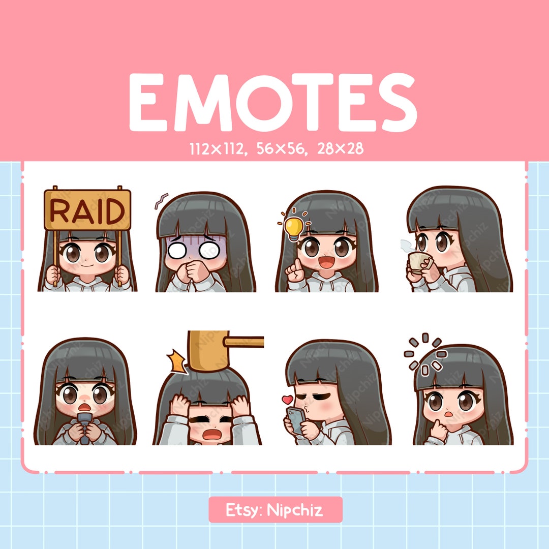 Girl Emote Bundle / Straight Black Hair With Bangs Emotes for Streaming ...