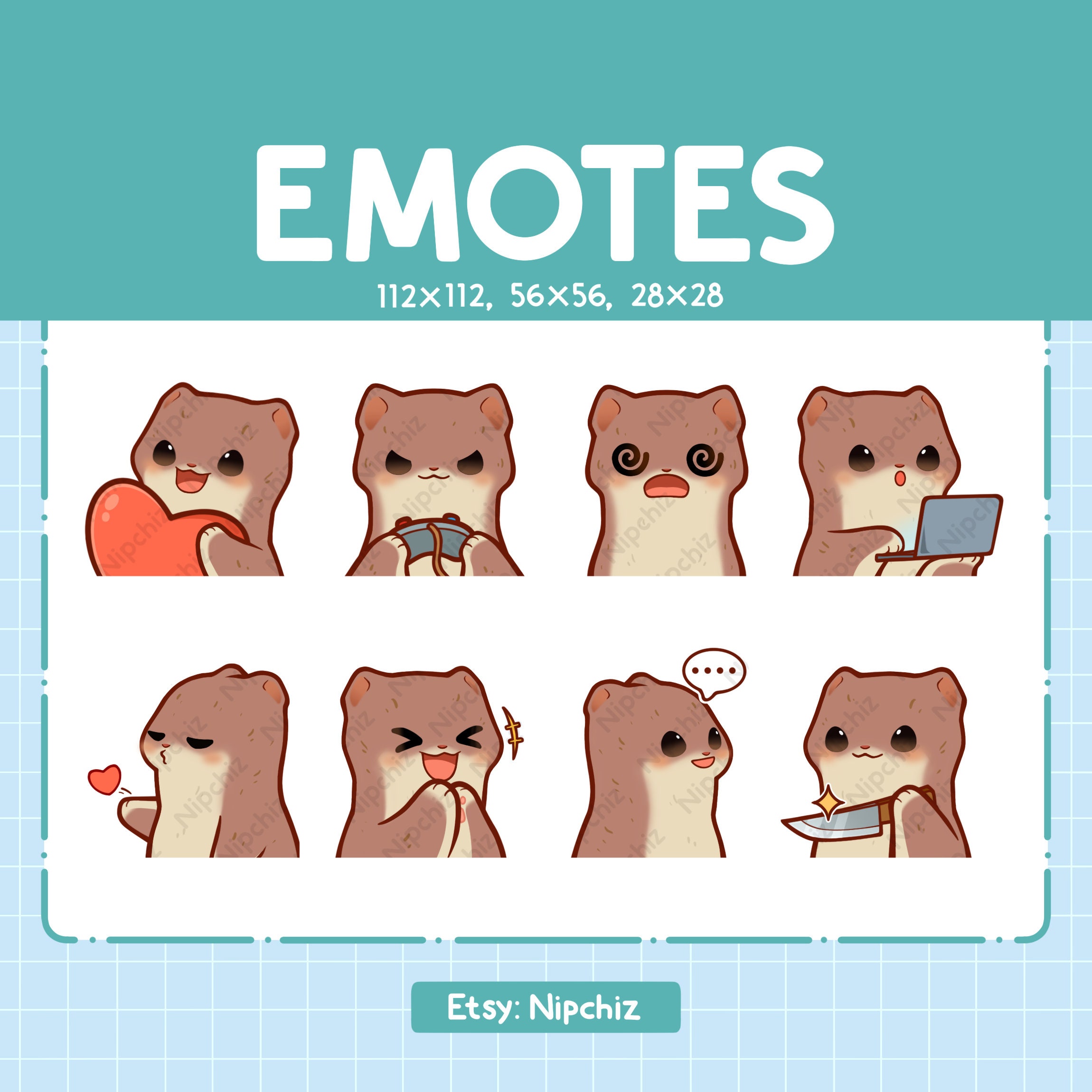 Cute Stoat Emotes | 8 Emotes for Streamer | Cute Stoat Emote Pack ...