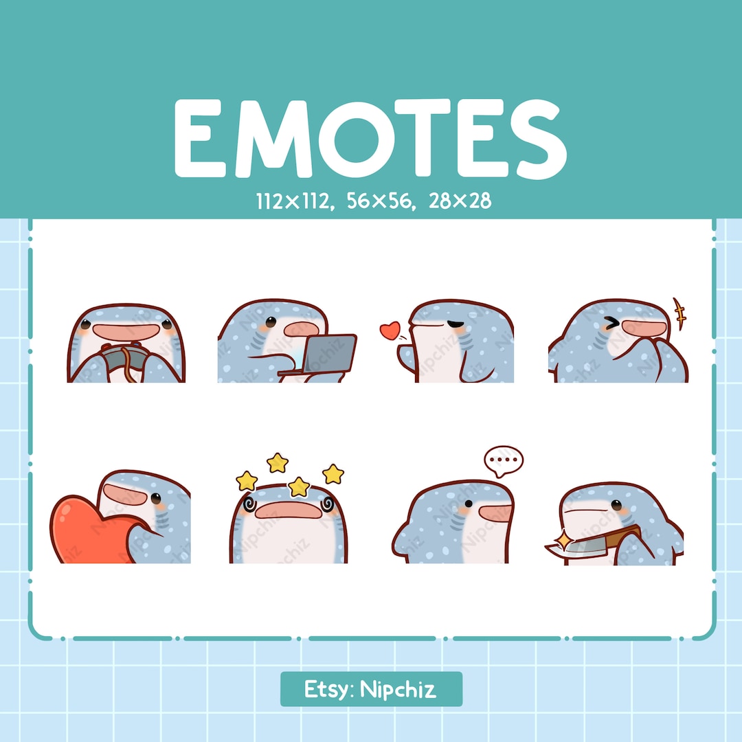 Whale Shark Emotes for Streaming | Kawaii Animal Emoji | (8) Cute Whale ...