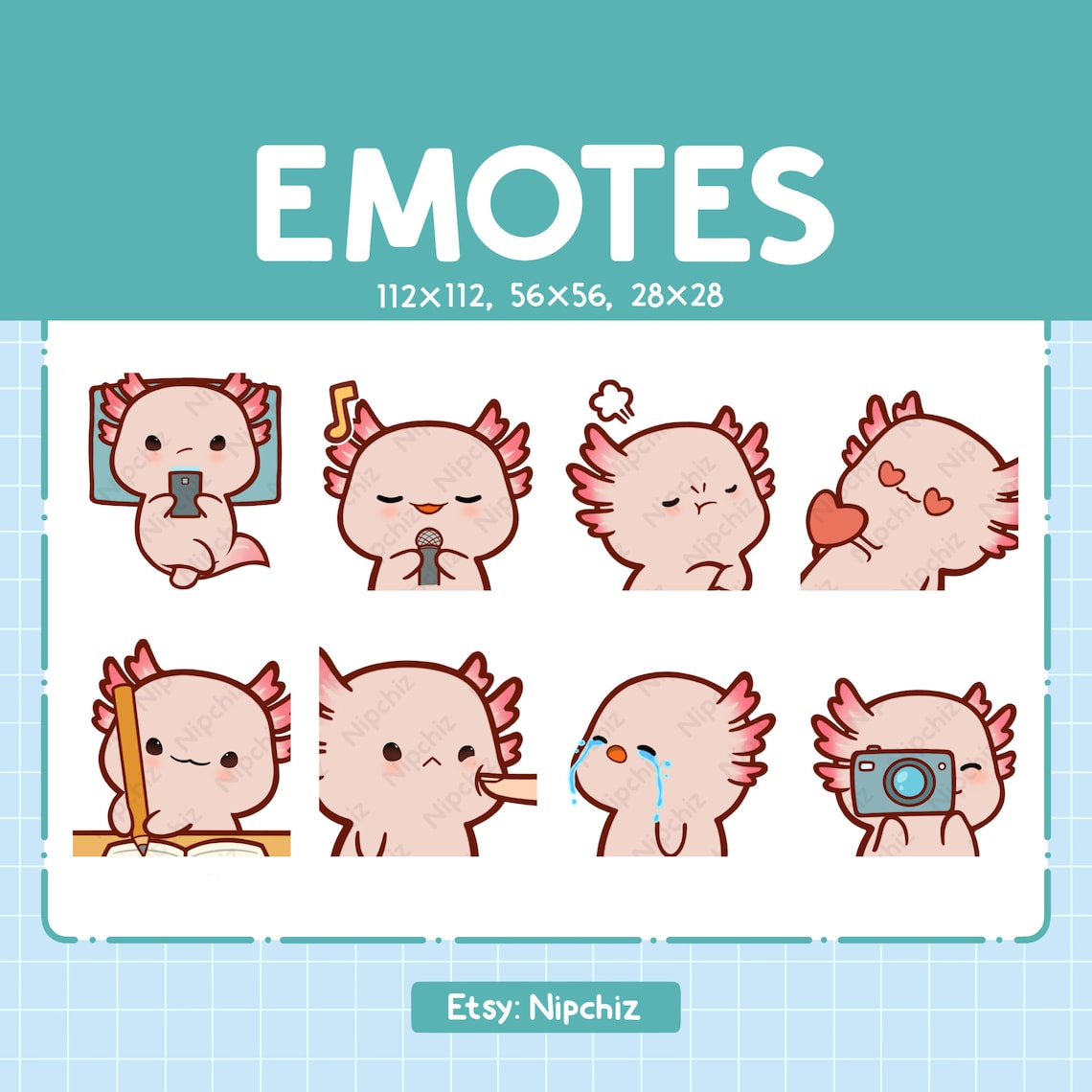 Axolotl Emotes for Streaming Kawaii Animal Emoji 8 Cute - Etsy