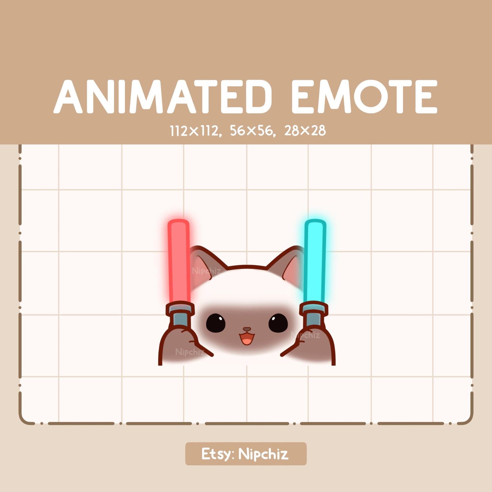 Animated Emote Cute Siamese Cat and Lightstick - Kawaii Emote for ...