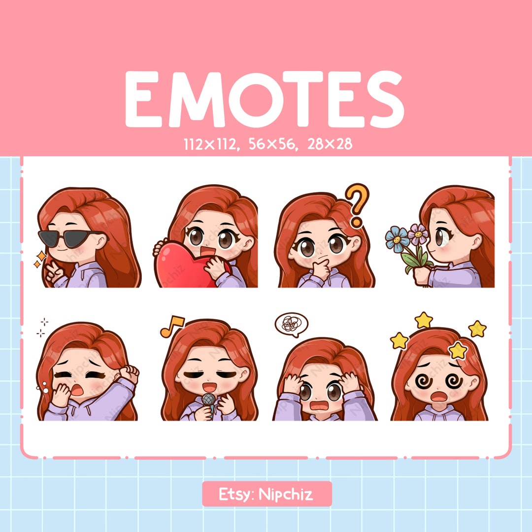 Kawaii Chibi Girl Emotes | 8 Cute Emotes for Streaming | Long Straight ...