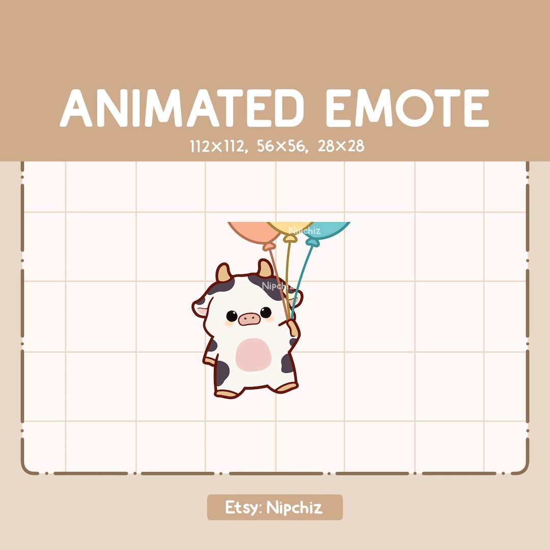 Animated Emote Chibi Cow is Holding A Bunch of Colorful Balloons and ...