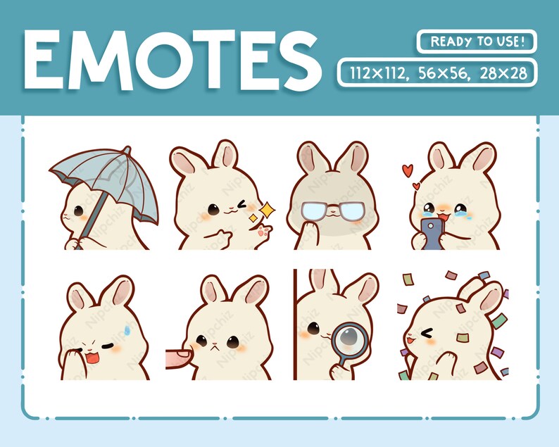 Rabbit Emotes Cute Emoji Pack 8 Bunny Emotes for Streaming - Etsy