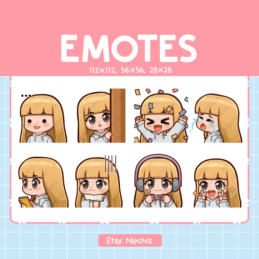 Straight Blonde Hair With Bangs | Chibi Girl Emotes for Streaming (8 ...