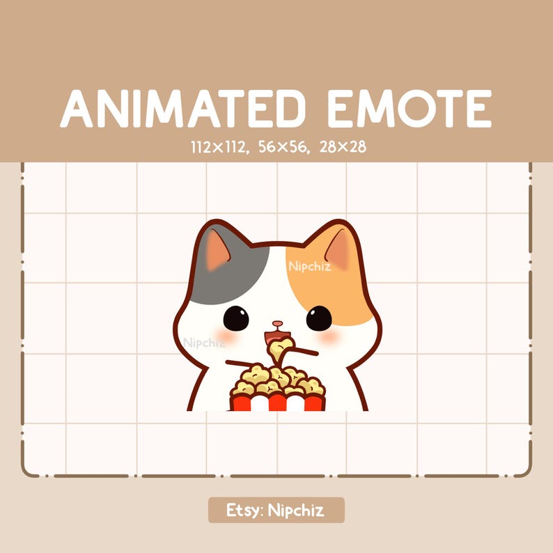Animated Emote Calico Cat is Eating a Cup of Popcorn / Adorable Cartoon ...