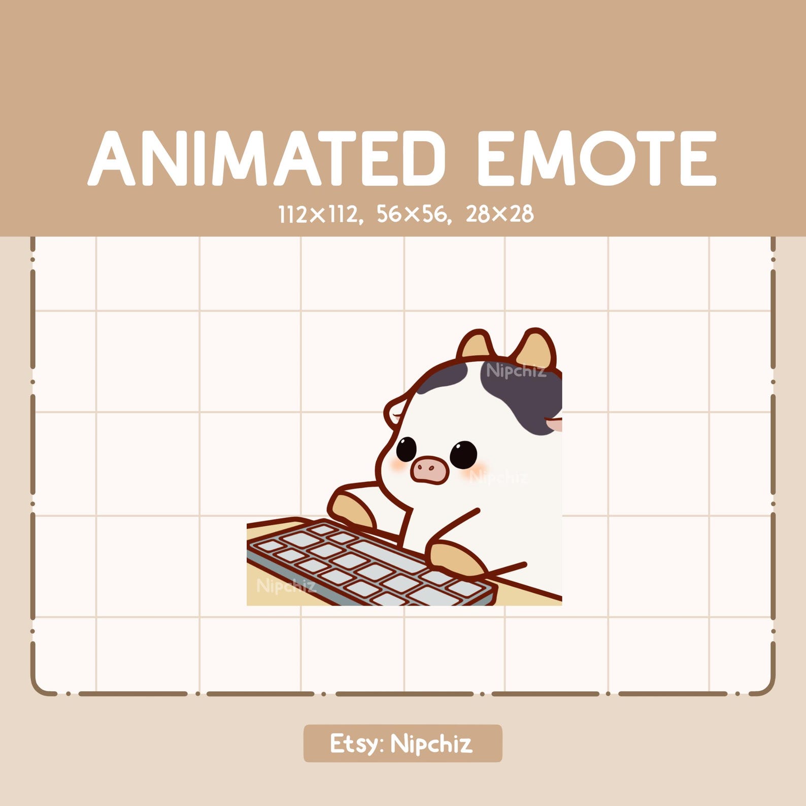 Animated Emote Cow is Typing Through the Keyboard / Cartoon Emote for ...