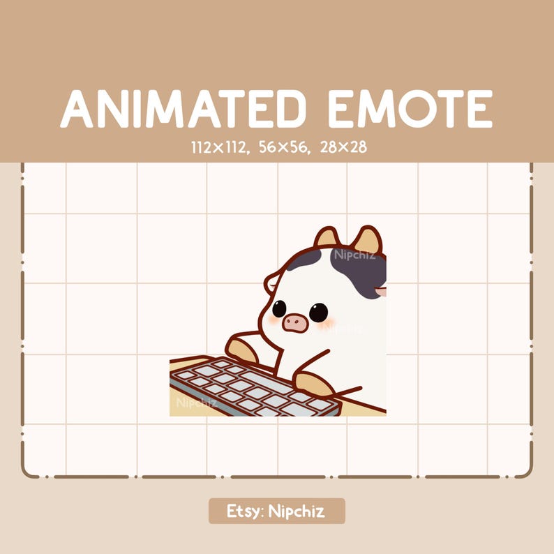 Animated Emote Cow is Typing Through the Keyboard / Cartoon Emote for ...