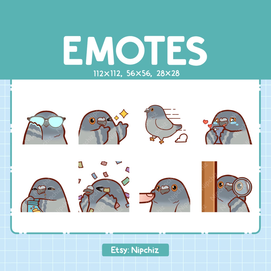 Chibi Pigeon Emotes for Streaming 8 Kawaii Emotes Cute Pigeon Emote ...