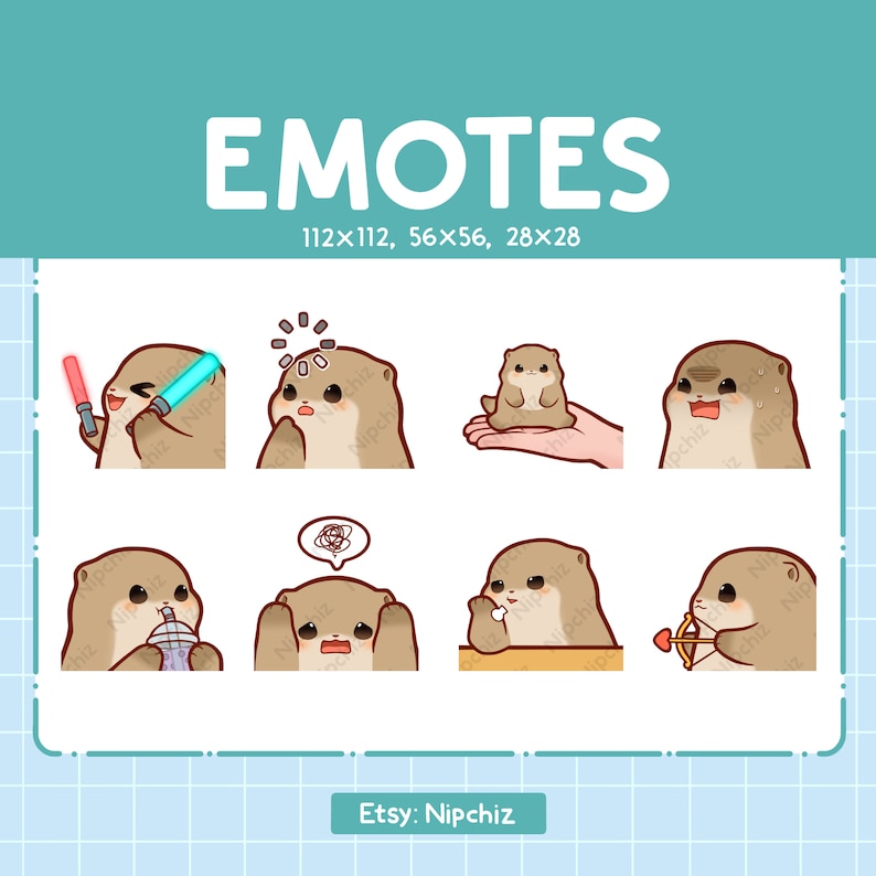 Cute Otter Emotes 8 Pack | Chibi Otter Emotes for Streamer | Kawaii ...
