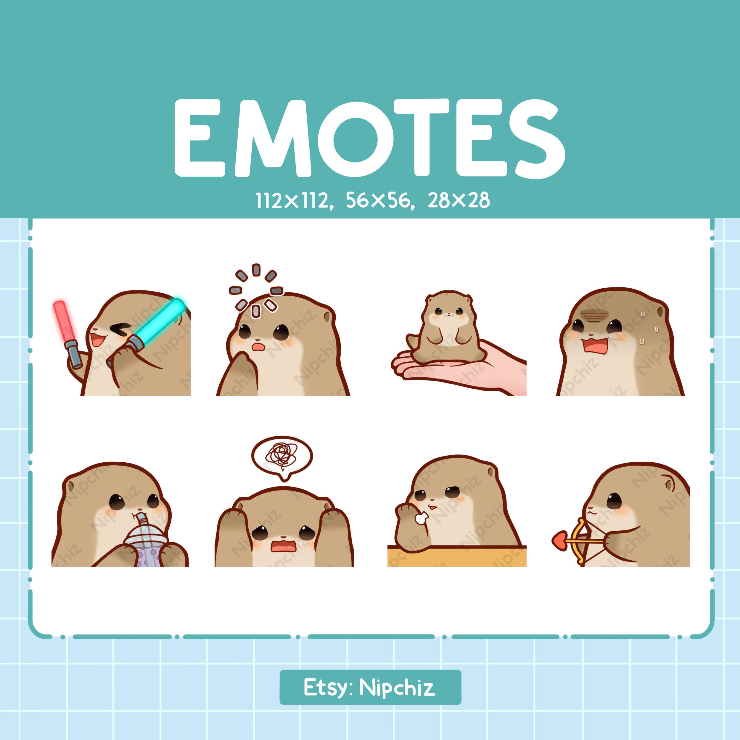 Cute Otter Emotes 8 Pack | Chibi Otter Emotes for Streamer | Kawaii ...