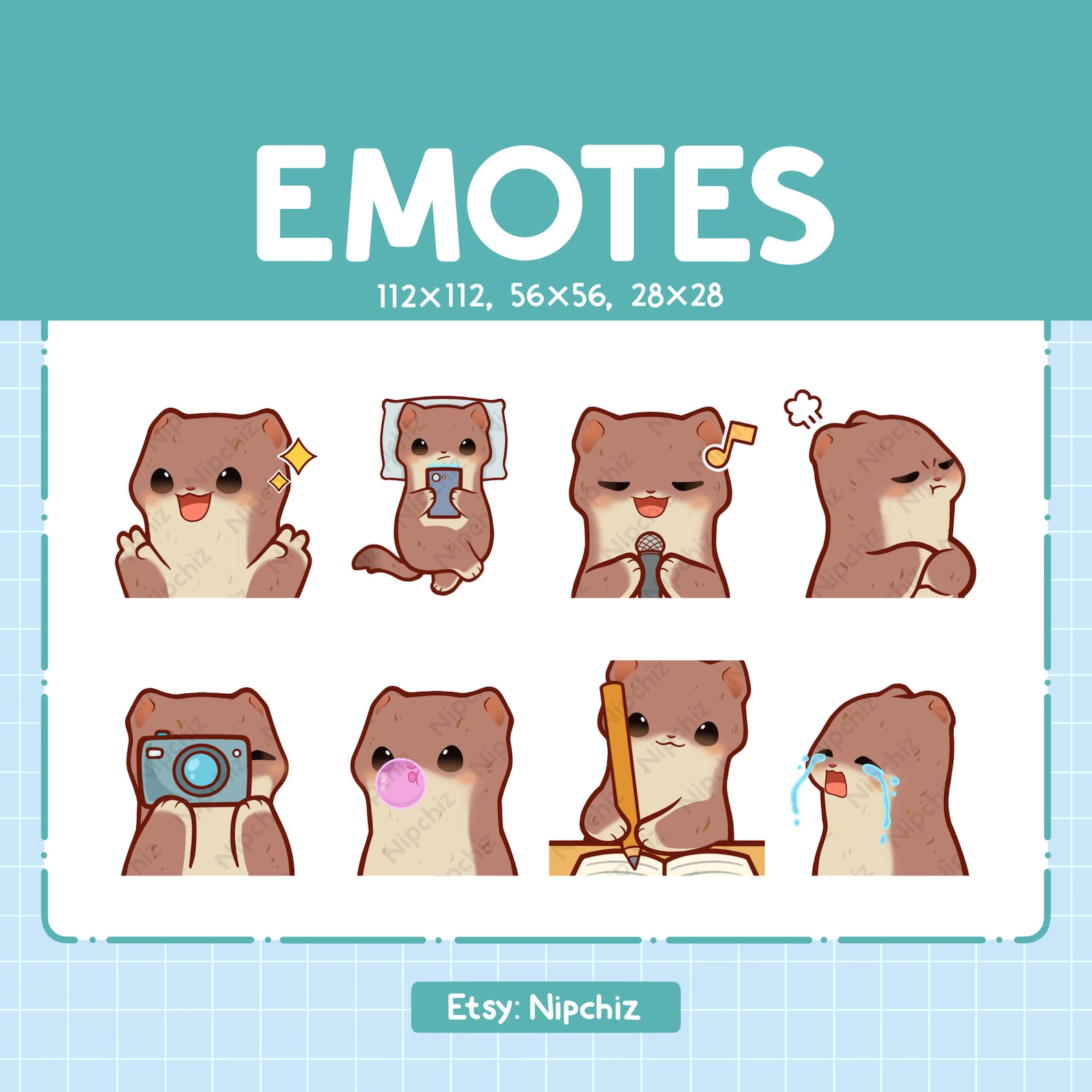 Stoat Emotes 8 Pack / Chibi Stoat Emotes for Streamer / Kawaii Emoji ...