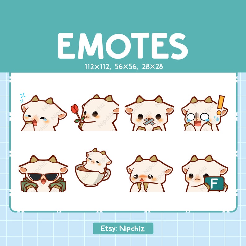 White Goat Emotes for Streaming | Kawaii Animal Emoji | (8) Cute Goat ...