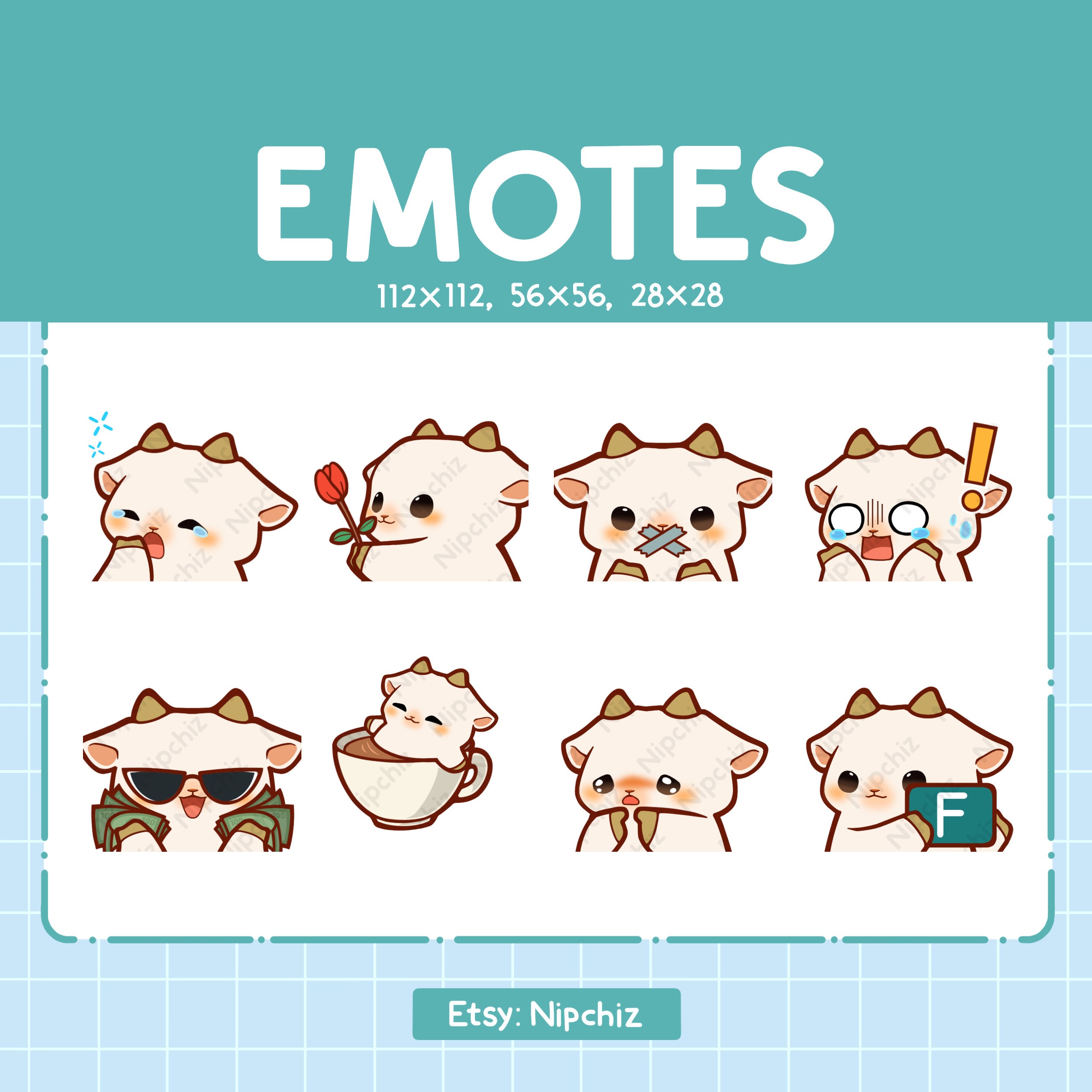White Goat Emotes for Streaming | Kawaii Animal Emoji | (8) Cute Goat ...