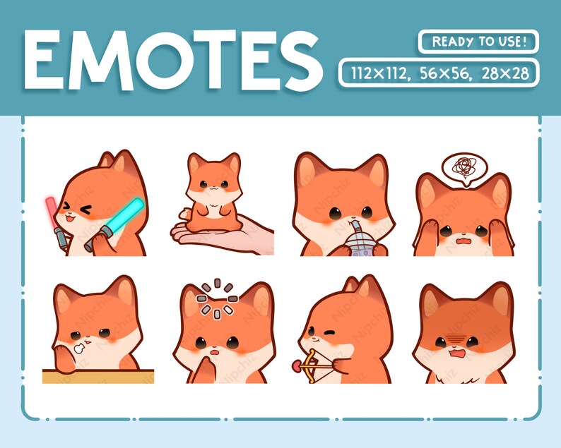 Chibi Fox Emotes for Streaming 8 Kawaii Emotes Cute Fox - Etsy