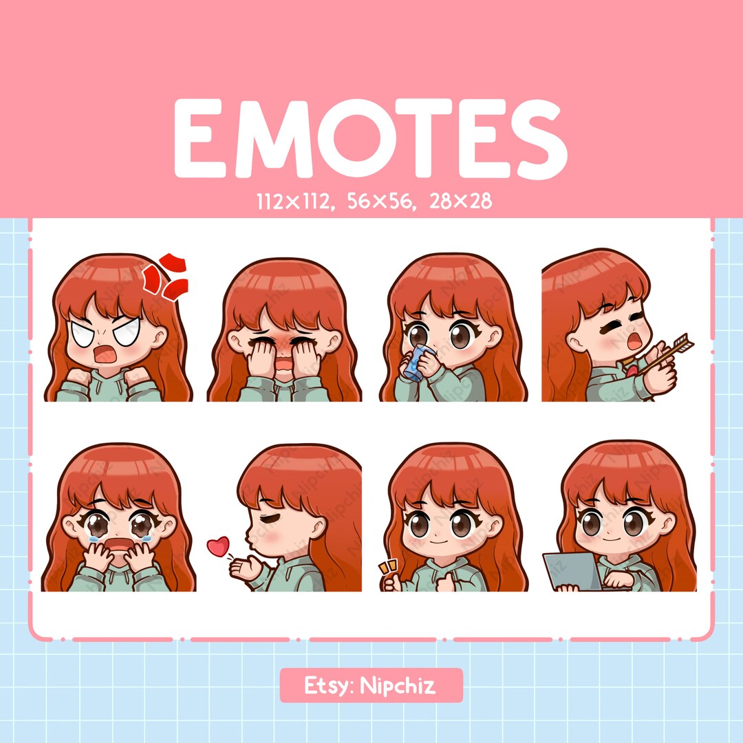 Red Hair | Chibi Girl Emotes for Streaming (8) Kawaii Cute Girl | Brown ...