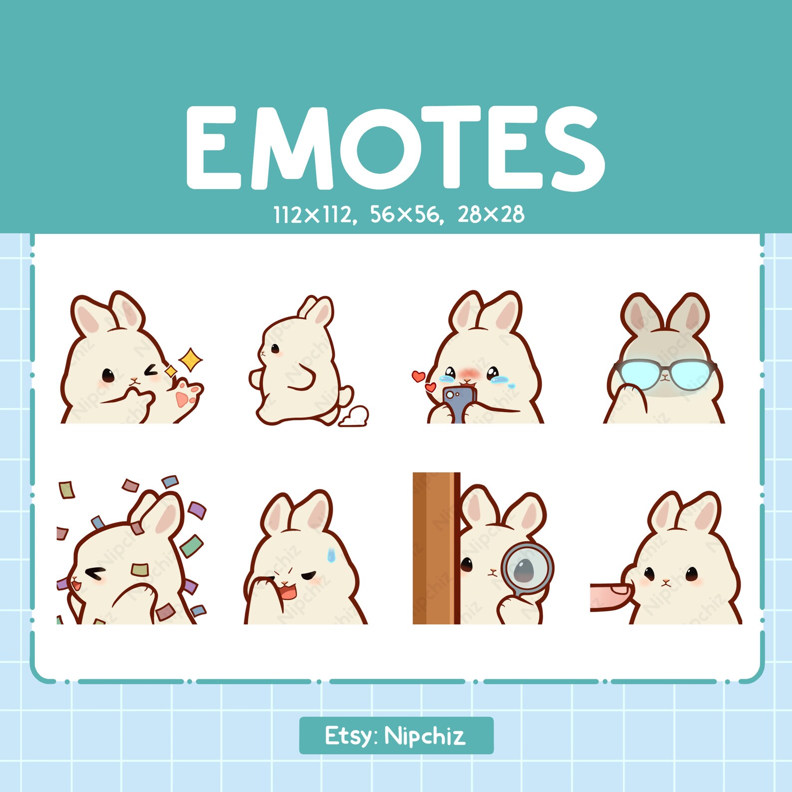 Kawaii Rabbit Emotes 8 Cute Emotes for Streamer Chibi Rabbit Emoji ...