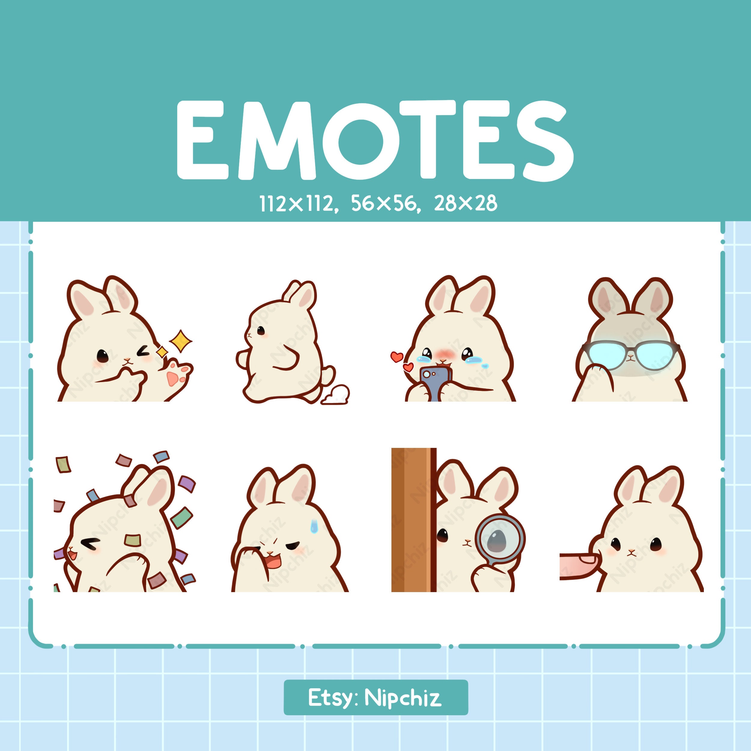 Kawaii Rabbit Emotes 8 Cute Emotes for Streamer Chibi Rabbit Emoji ...