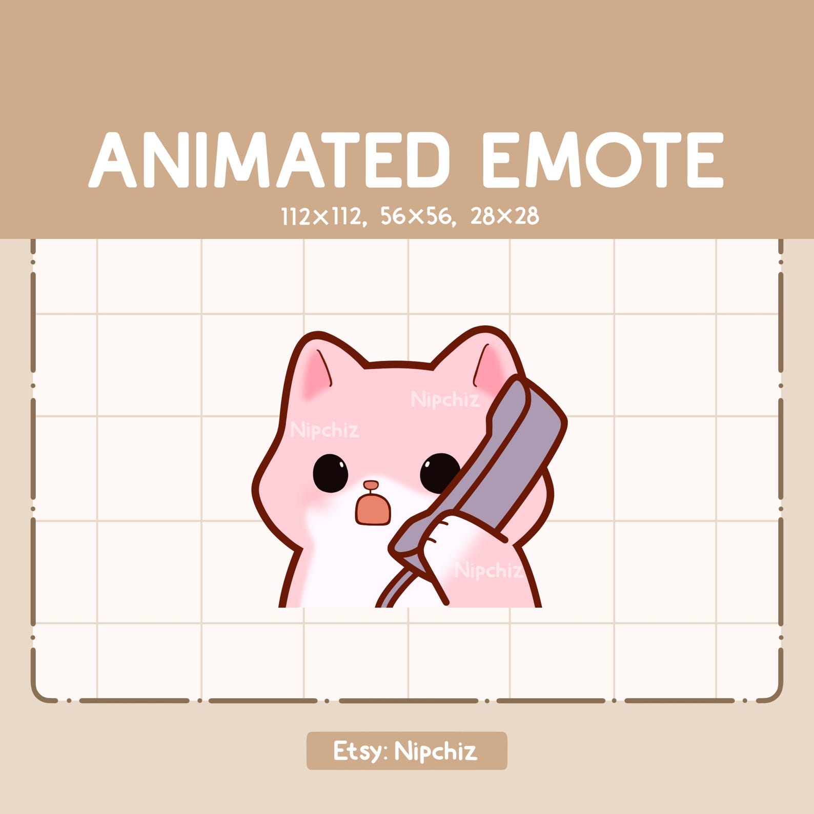 Animated Emote Chibi Pink Cat is Talking Through a Telephone - Adorable ...