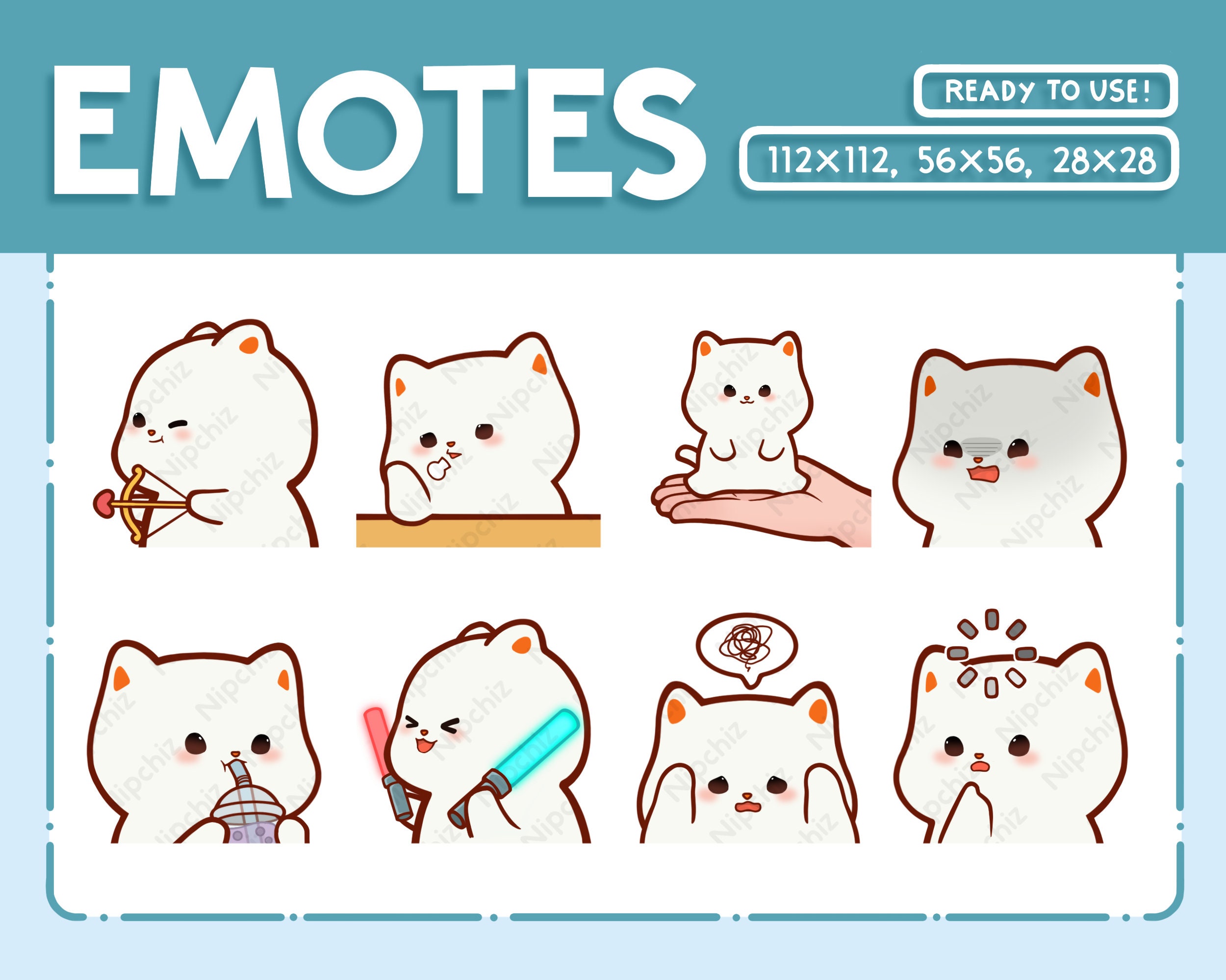 Cute White Cat Emotes 8 Pack Chibi Cat Emotes for Streamer - Etsy