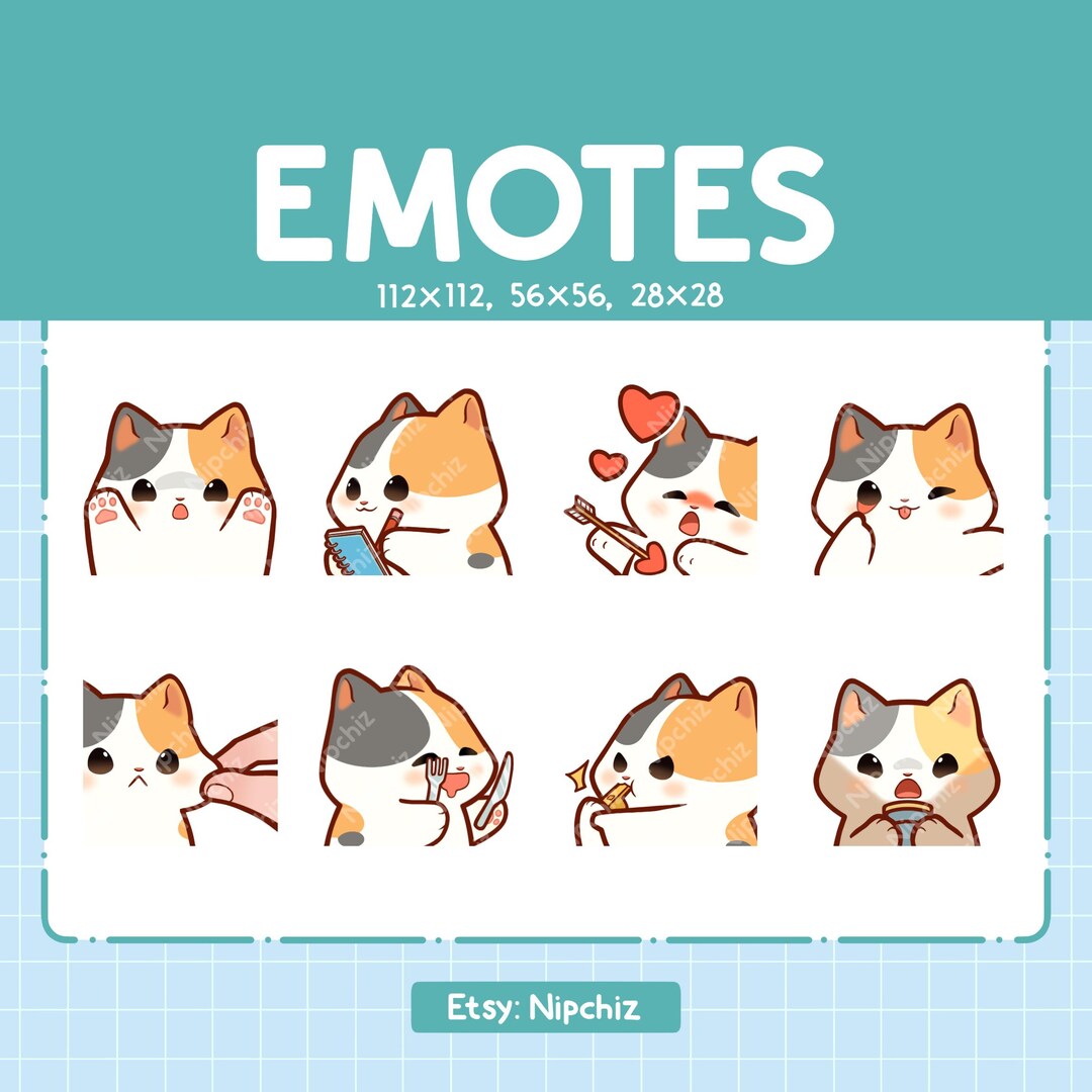 Calico Cat Emotes | Cute Emoji Pack | 8 Calico Cat Emotes for Streaming ...