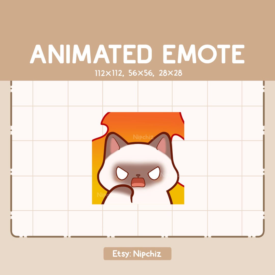 Animated Emote Siamese Cat on Fire / Chibi Funny Emote / Emote for ...