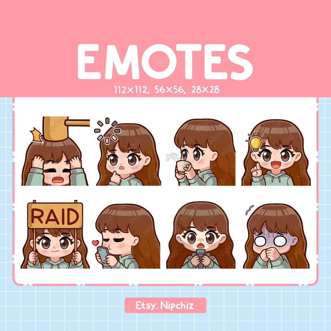 Chibi Girl Emotes / Brow Hair / Cute Emoji Pack | 8 Girl Emotes for ...