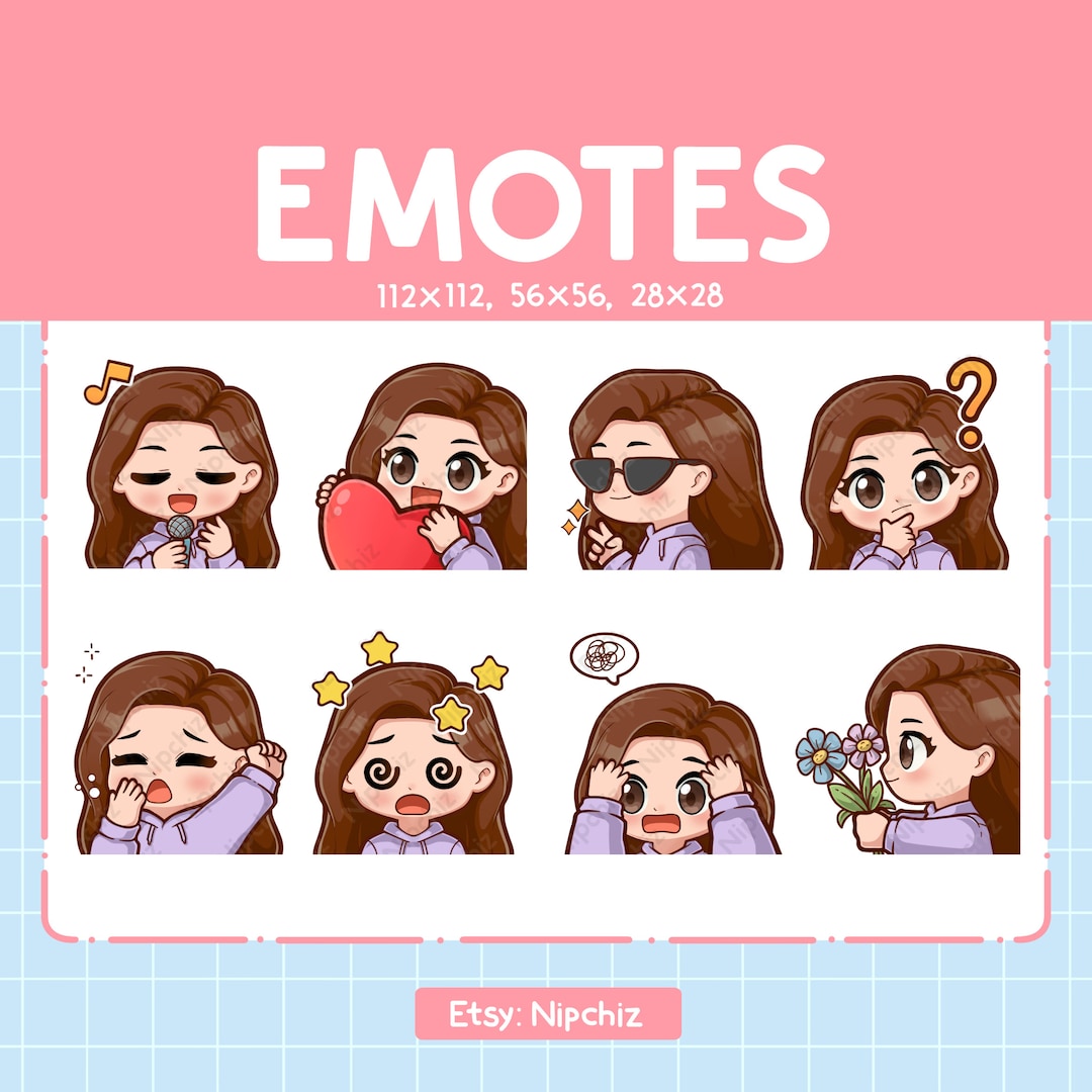 Cute Girl Emotes (8) | Long Straight Brown Hair | Brown Eyes, Emoji for ...