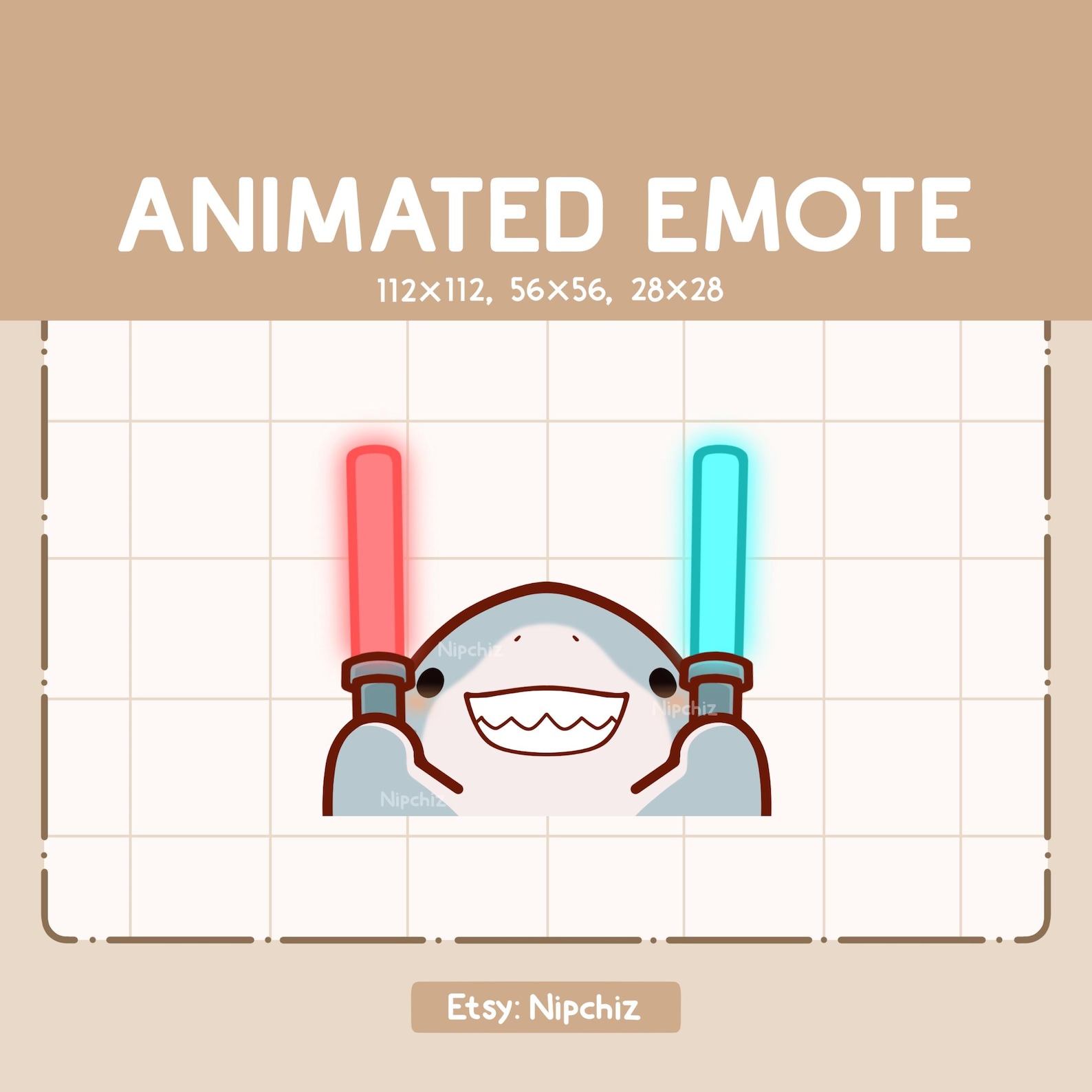 Animated Emote Kawaii Shark and Lightstick / Cute Cartoon Emote / Ready ...