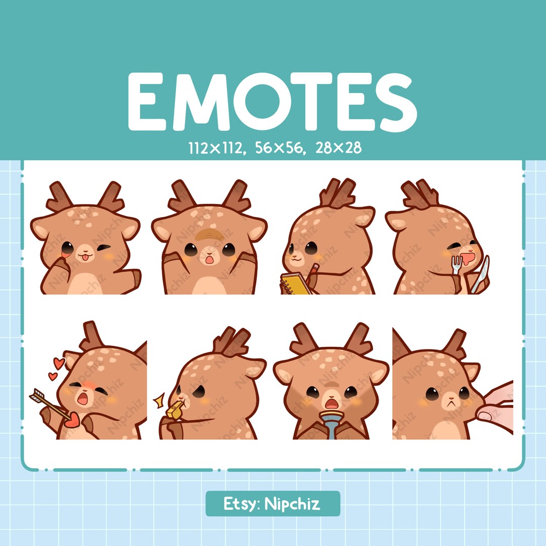Emotes Deer / 8 Cute Emotes for Streaming / Digital / Chibi Deer Emote ...
