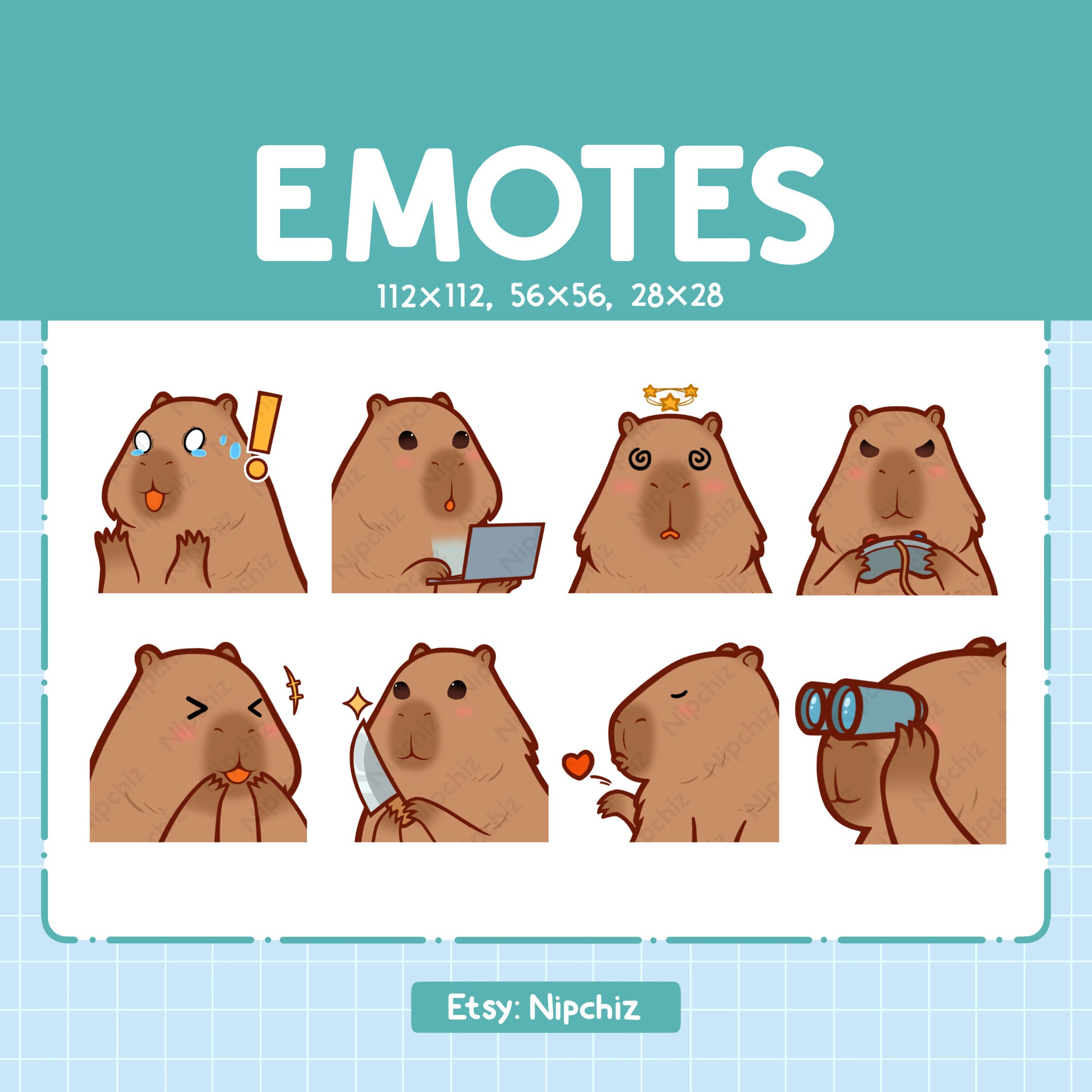 Cute Capybara Emotes 8 Emotes for Streamer Cute Capybara Emote Pack ...
