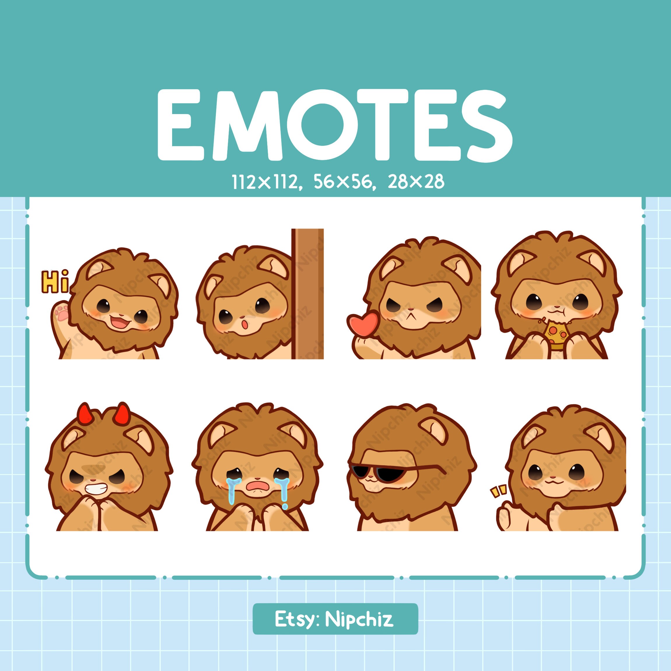 Lion Emotes for Streamer (8) - Kawaii Cute Lion - Emoji Pack for ...